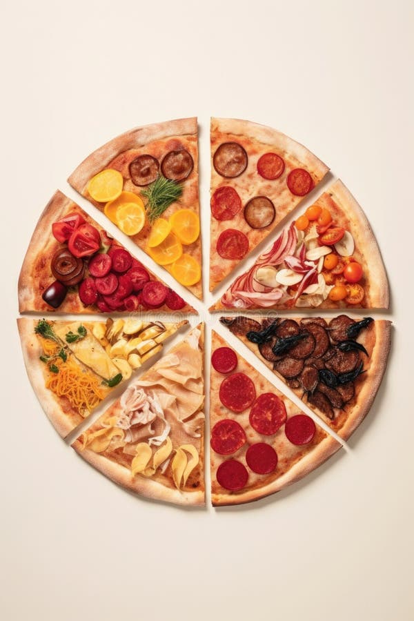 Slices of Various Pizza Types Arranged in a Circle Stock Illustration ...