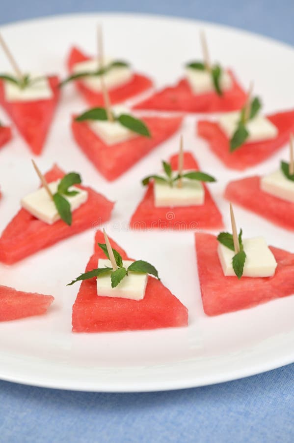 Slices of Watermelon and Cheese Stock Image - Image of chopped, dessert ...