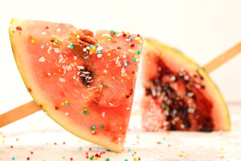 Slices Watermelon in Ice Cream Popsicle Shape Stock Image - Image of ...
