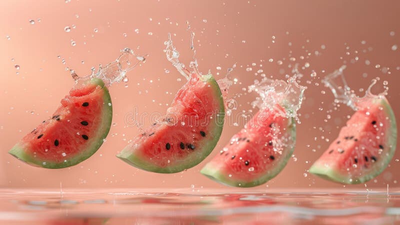Refreshing Watermelon Slices Splashing into Water, Summertime Fruit ...