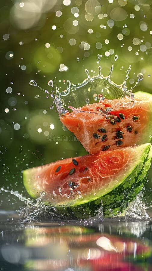 Slices of Watermelon Submerged in Sparkling Water Stock Illustration ...