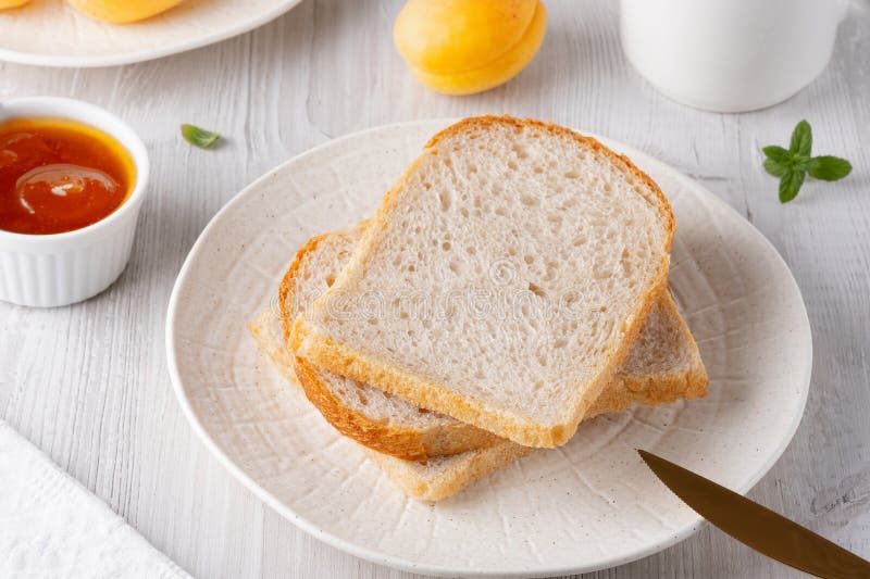 Slices of White Bread and Apricot Jam for Breakfas Stock Image - Image ...
