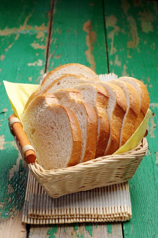 Slices White Bread in a Basket on Table Stock Photo - Image of white ...