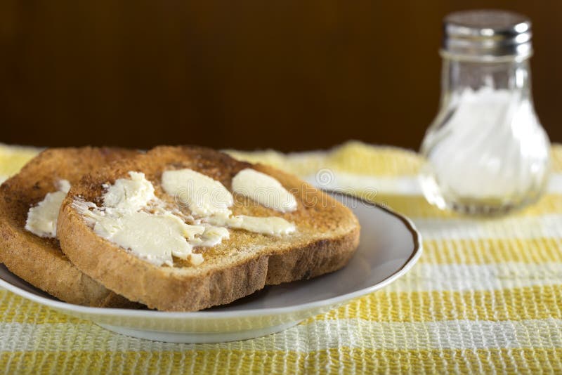 Slices of White Buttered Toast Stock Image - Image of plate, simple ...