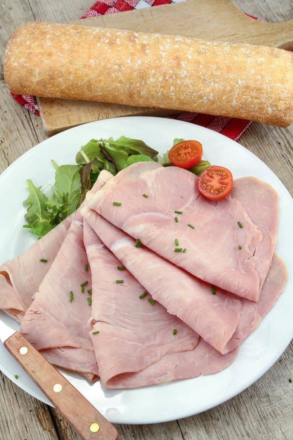 Slices of white ham stock photo. Image of served, gourmet - 163272942
