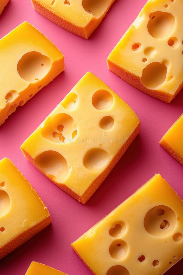 Colorful Cheese Slices Arranged Visually on a Vibrant Pink Background ...