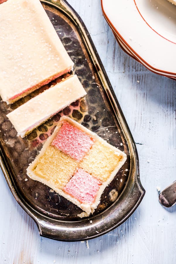 Slicing Battenberg Homemade Sponge Cake Stock Photo - Image of ...