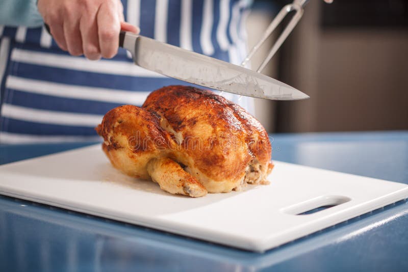 Slicing Chicken Breasts on Cutting Board, Cooking Poultry Meat Stock ...