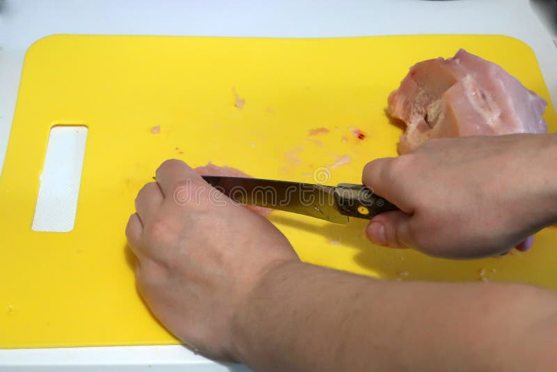 Slicing chicken meat stock image. Image of material, board - 99688183