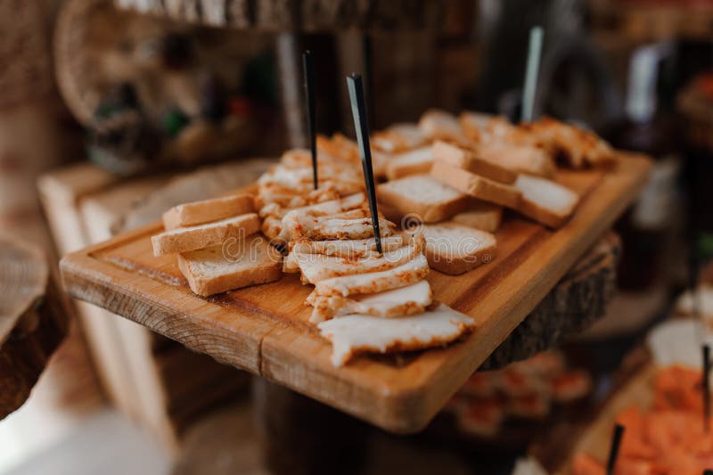 Slicing Different Types of Meat. Meat Snacks on the Table. Wedding ...