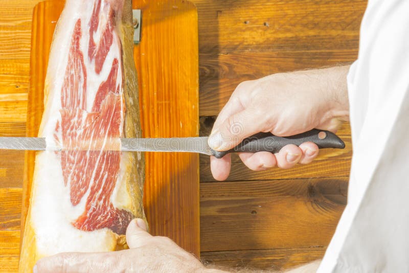 Person Slicing Ham Slices with a Knife Stock Image - Image of pork ...