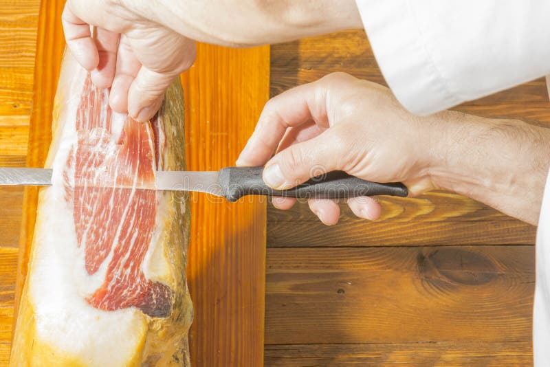 Person Slicing Ham Slices with a Knife Stock Image - Image of diet ...