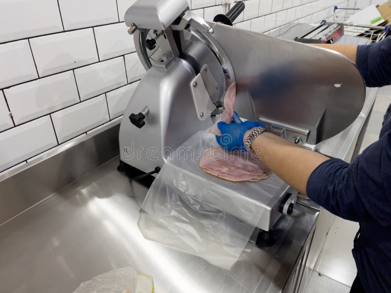Slicing Ham in a Slicer Machine Stock Image - Image of gourmet ...
