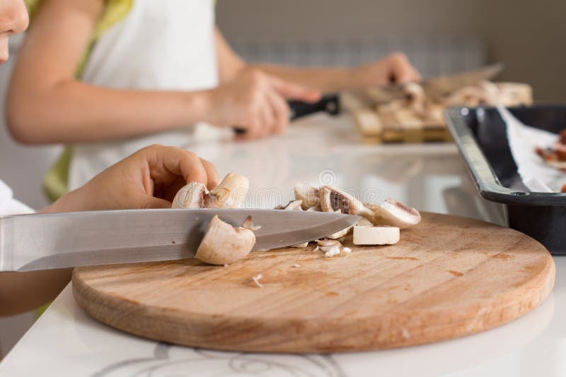 Slicing Ingredients on Round Chopping Board Stock Image - Image of ...