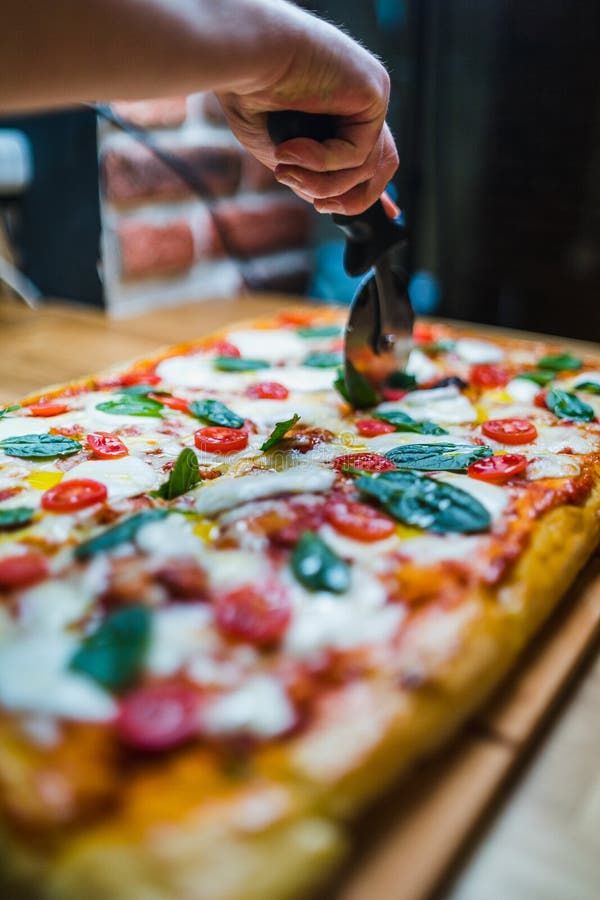 Slicing Pizza Close Up Selective Focus Stock Photo - Image of piece ...