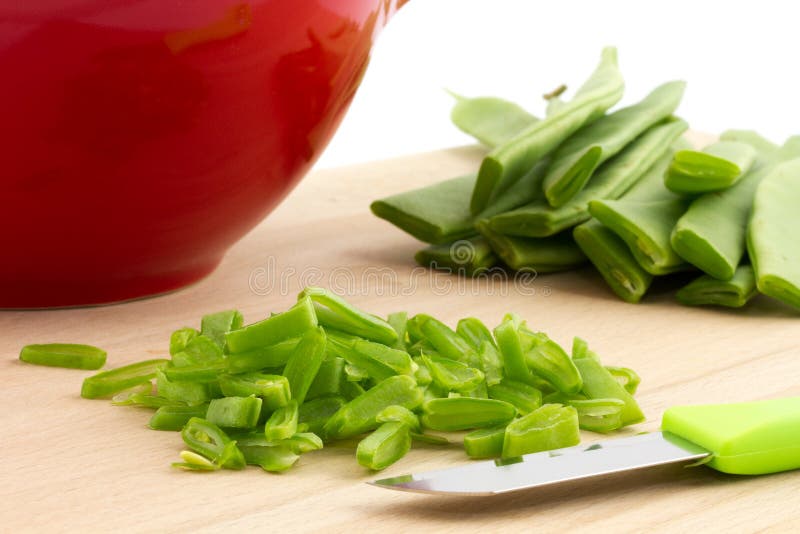 Slicing Running Beans on Cutting Board Stock Image - Image of cook ...