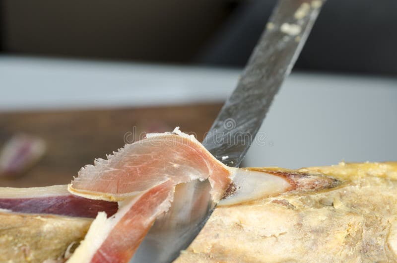 Slicing Spanish Jamon Iberico, Serrano Ham Stock Photo - Image of ...