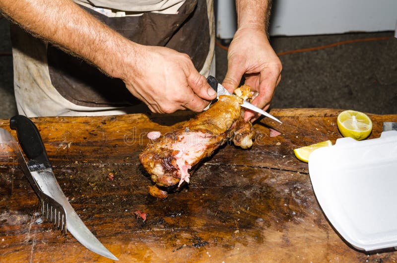 Slicing Steak with Sharp Knife Stock Image - Image of cooked, cuisine ...