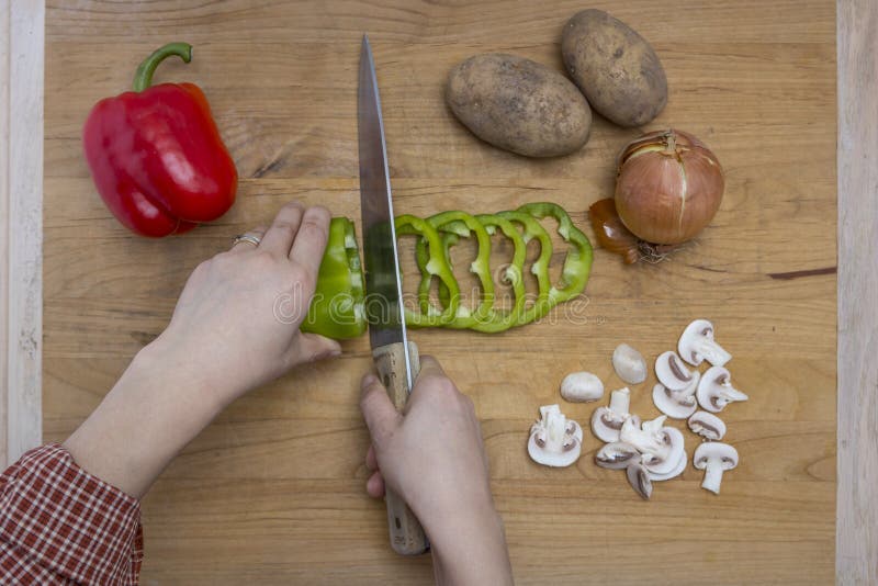 Slicing Up Vegetables on a Cutting Board Stock Photo - Image of green ...