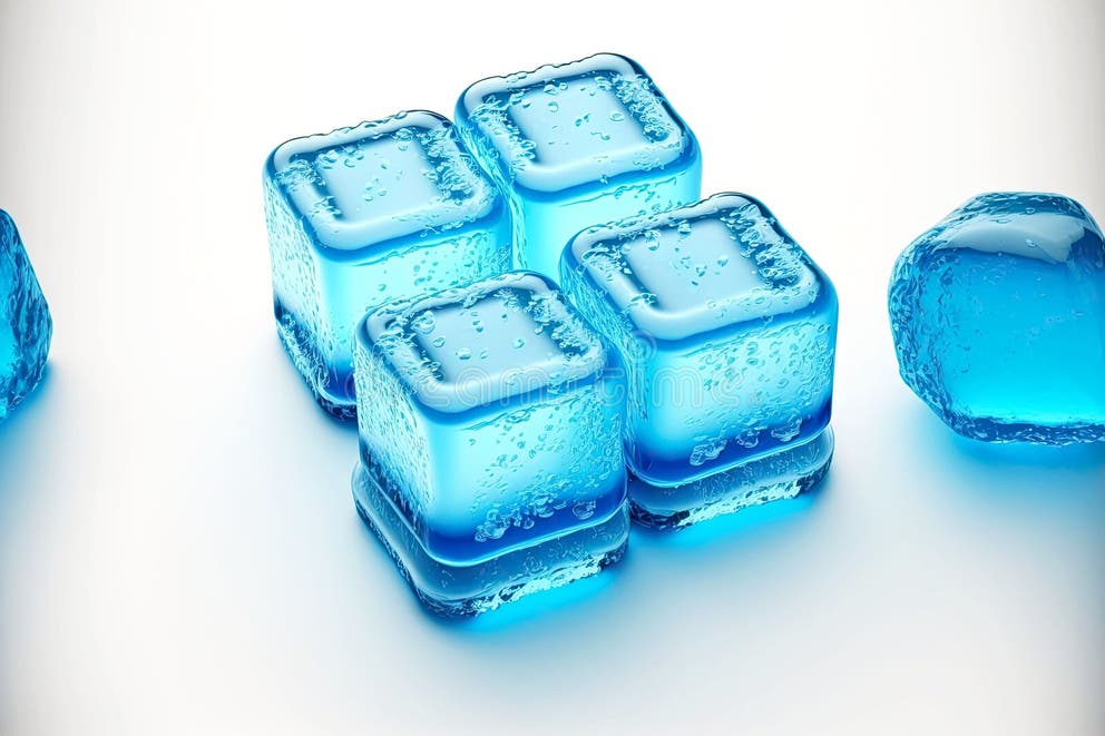 Slide of Bright Blue Ice Cubes Isolated on White Background Stock ...