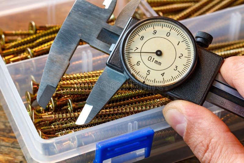 Slide Caliper with Round Scale in the Man Hand Stock Image - Image of ...