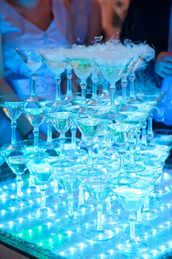 A Slide of Champagne with Dry Ice and Smoke at the Solemn Event Stock ...