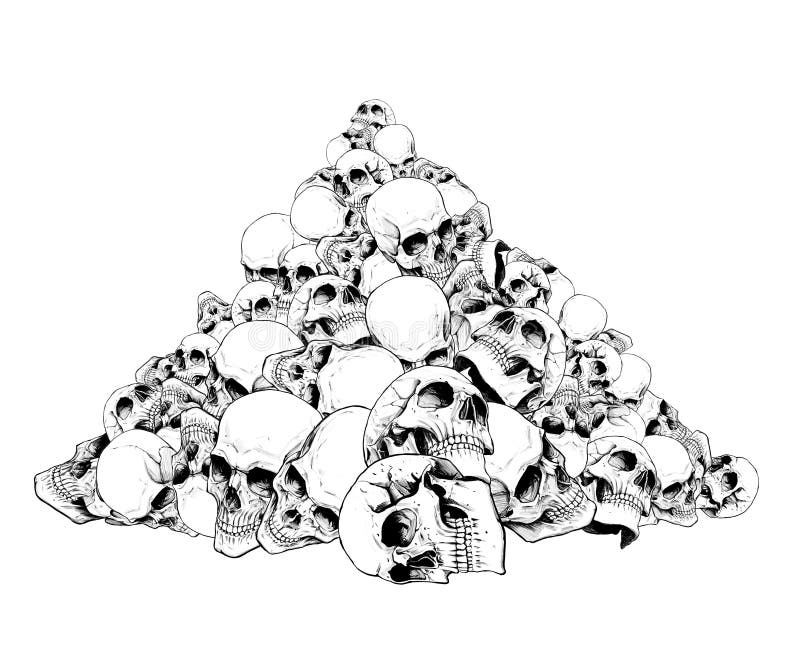 Pile of skulls in the dark stock illustration. Illustration of devil ...