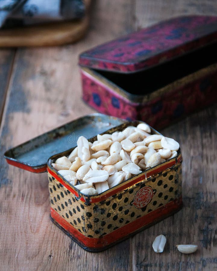 A Slide of Peanuts Peeled in a Metal Jar, a Box Stock Image - Image of ...