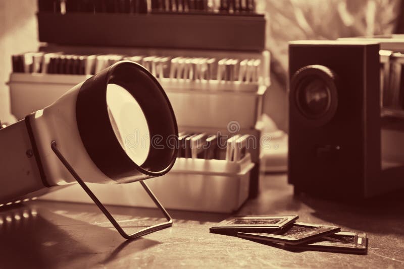 Slide projector and slides stock image. Image of outdated - 31435951
