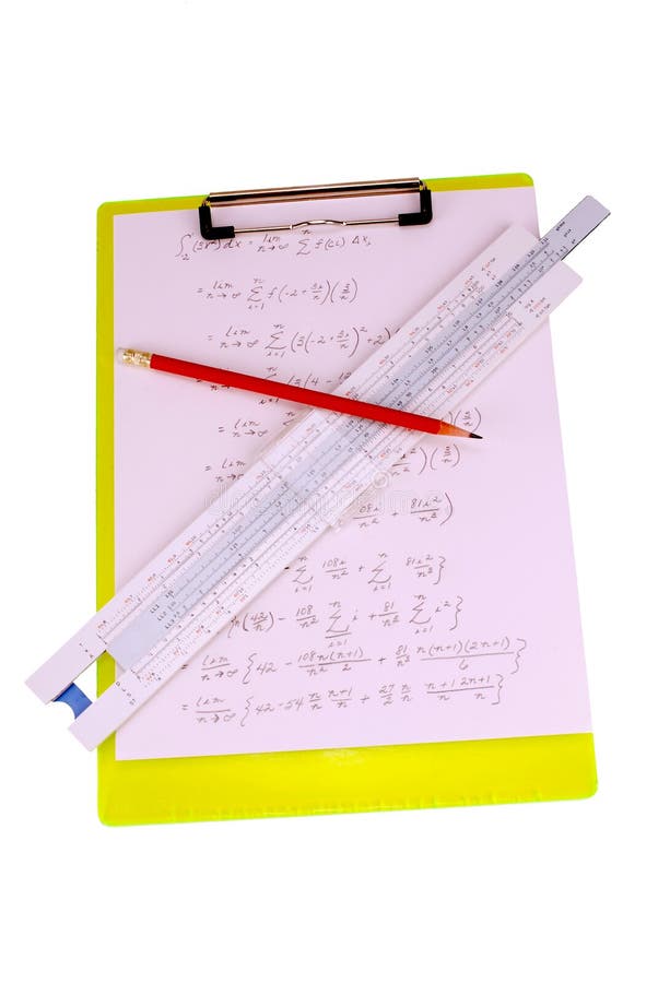 Slide Rule Clipboard and Pencil with Calculations Stock Image - Image ...