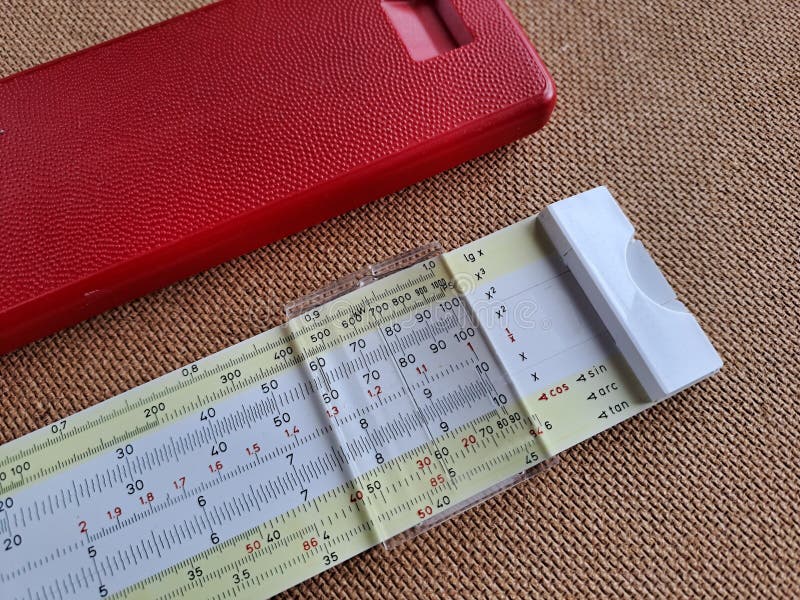 Slide Rule Old Manual Tool for Calculation, with Red Case Stock Image ...