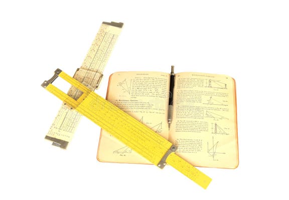 Slide Rules and Triginometery Book Isolated on White Stock Image ...