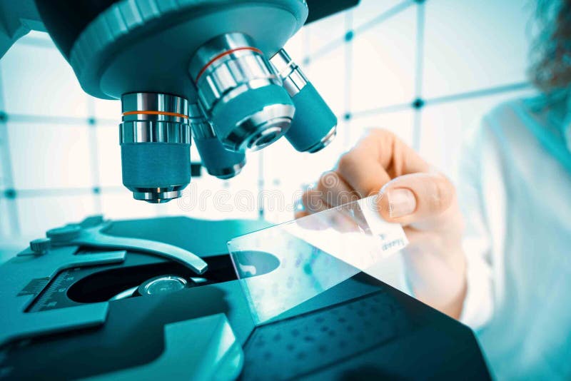 Slide Under Microscope Lenses in Laboratory Stock Illustration ...