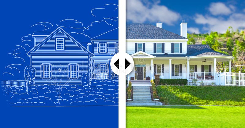 Slider Comparing Blueprint Sketch Drawing Plans Completed Custom House ...