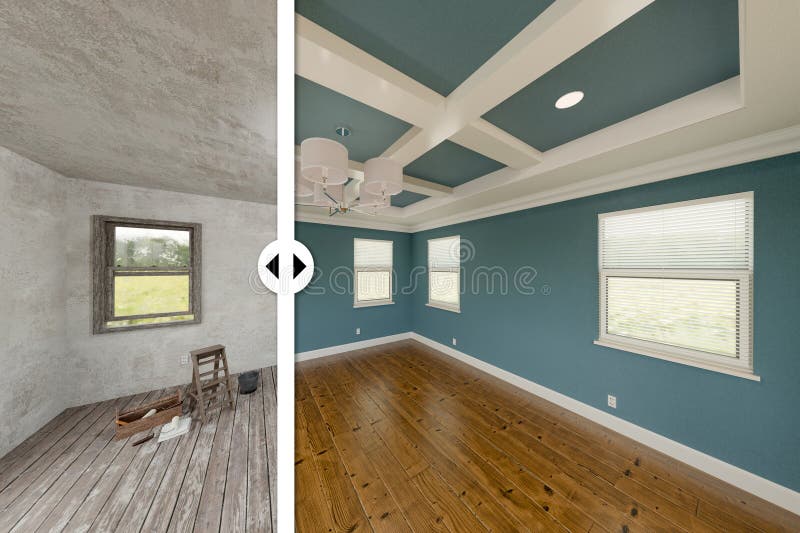 Before and after Slider Comparing the Unfinished Condition and the Completed Dark Teal Painted ...