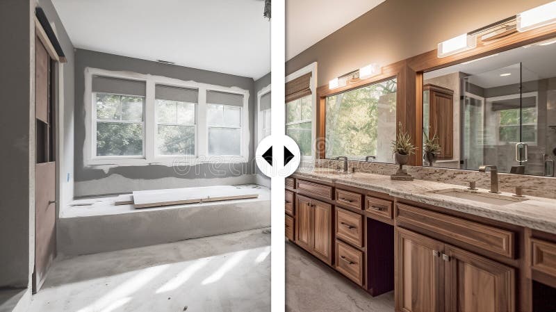 Before and after Slider Comparing Unfinished Construction To Completed Exquisite Bathroom ...