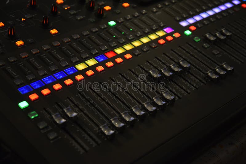 Sliders of a Colorful Mixing Console Stock Photo - Image of colorful ...