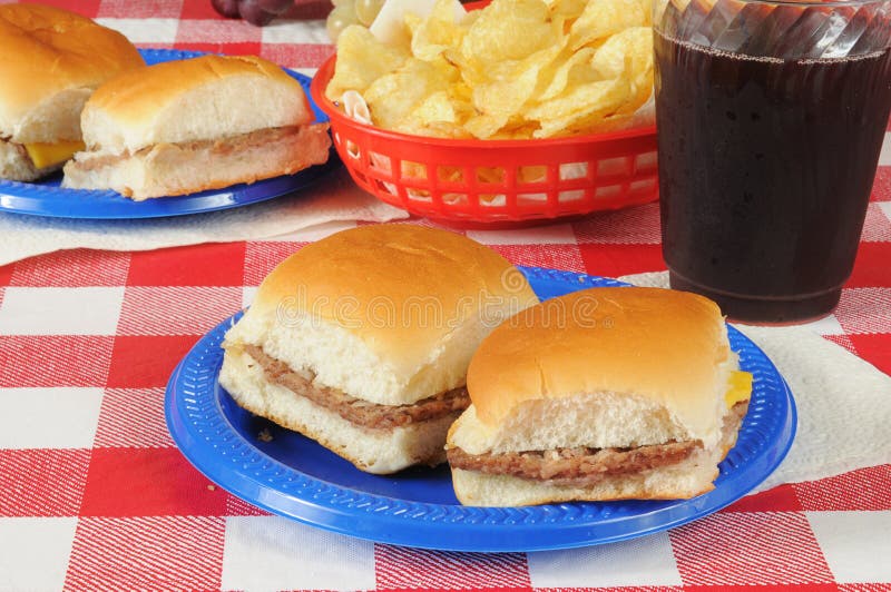Sliders with potato chips stock image. Image of picnic - 25284395