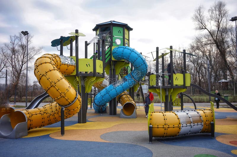 Slides for Children in an Amusement Park Editorial Stock Photo - Image ...