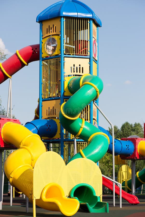 Slides in the playground stock photo. Image of recreation - 44660368