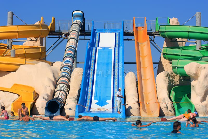 Slides in the water park editorial stock image. Image of summer - 53376264