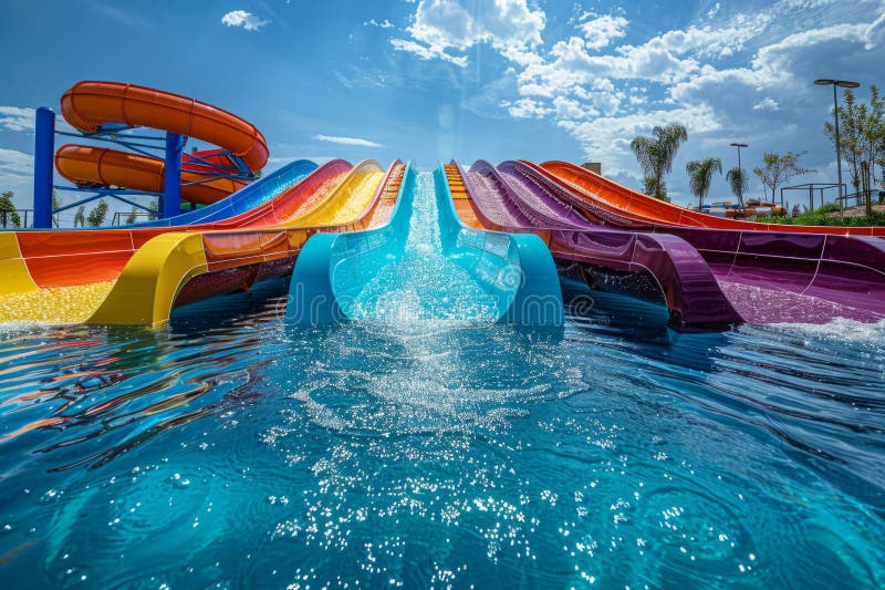 Slides in the water park stock photo. Image of park - 347524488
