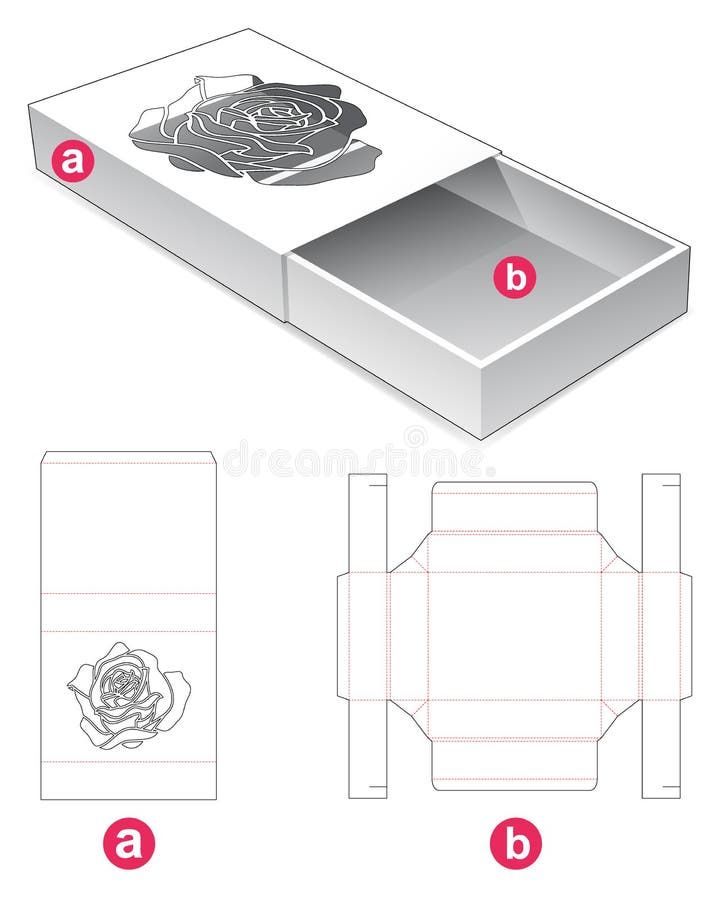 Sliding Box with Stenciled Rose on Cover Die Cut Template Stock Vector ...