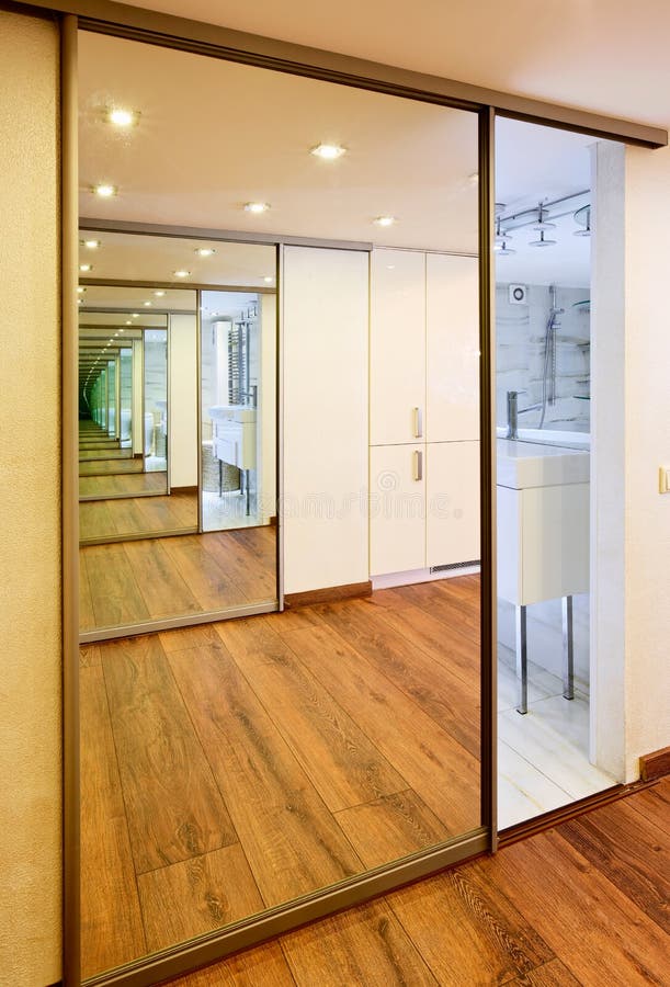 Sliding-door Mirror Wardrobe in Modern Hall Interior Stock Image ...