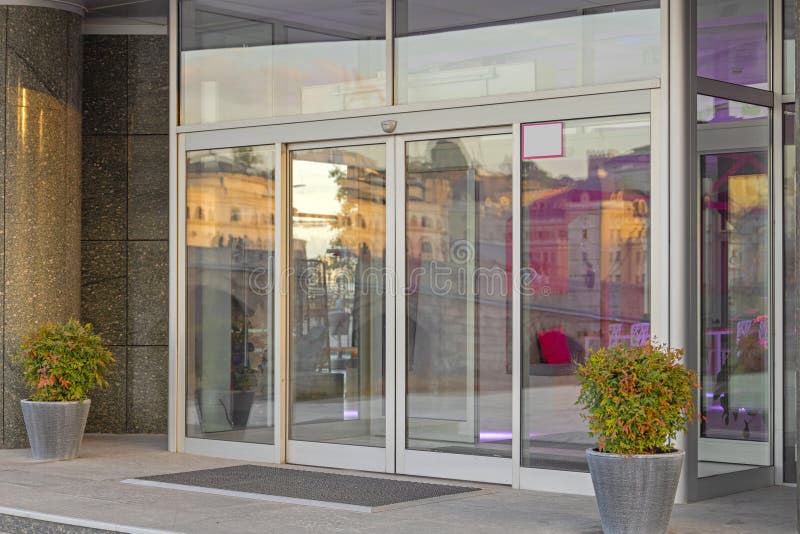 Sliding Doors Entrance stock photo. Image of city, reflection - 347340134