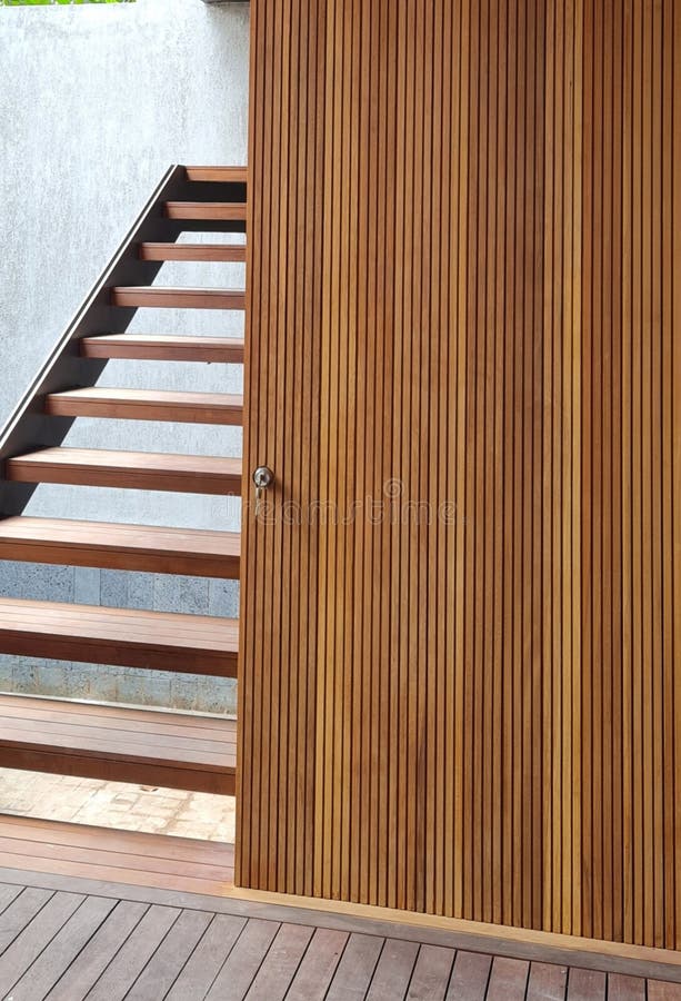 Sliding Doors and Stairs are Made of Wood with an Iron Structure Stock ...