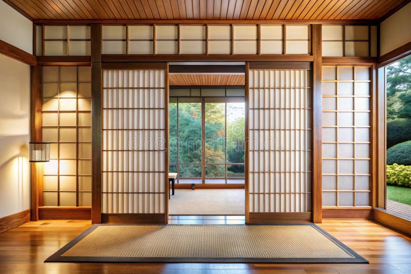 Sliding Glass Modern Door in Japan Style Stock Illustration ...