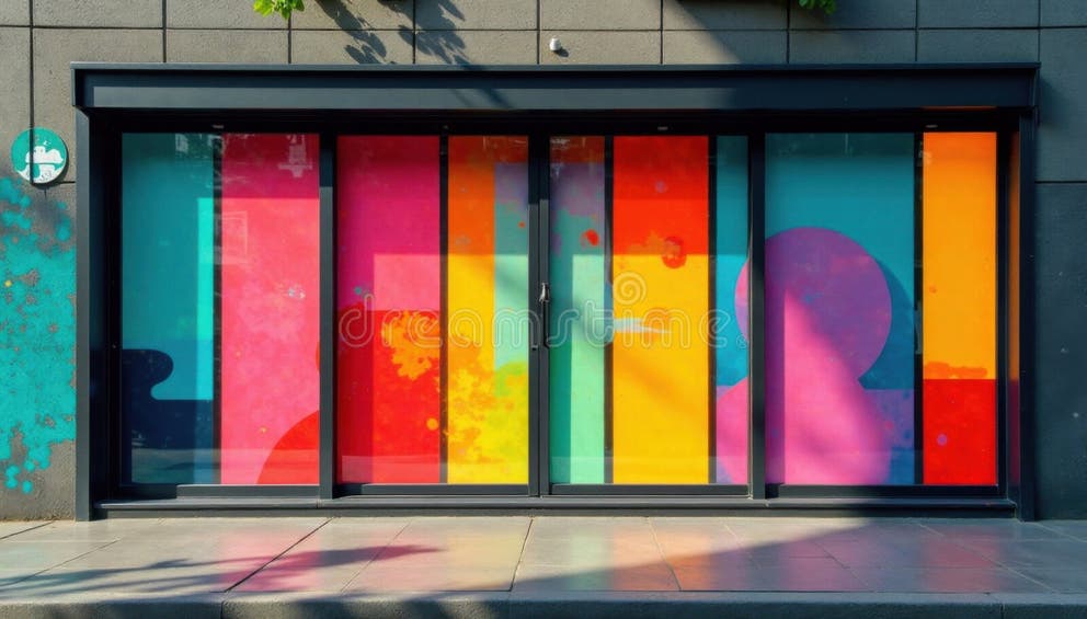 A Sliding Panel with Bold Colors and Patterns in a Stylized Urban ...
