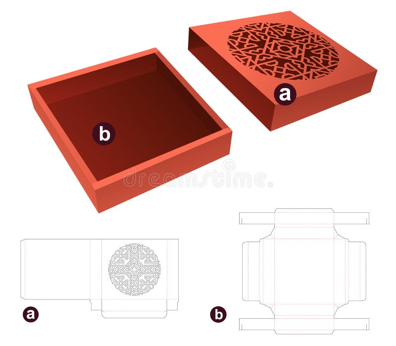 Stenciled Pattern Long Packaging Box Die Cut Template and 3D Mockup ...