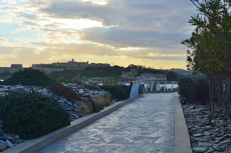Sliema Embankment in Malta stock photo. Image of fence - 187760524